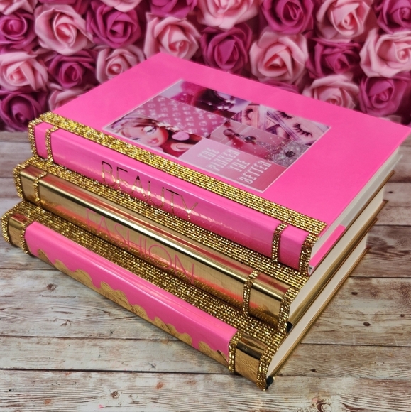 Accents | Glam Book Stack Set Of 3 Custom Coffee Table Decor Hot Pink ...